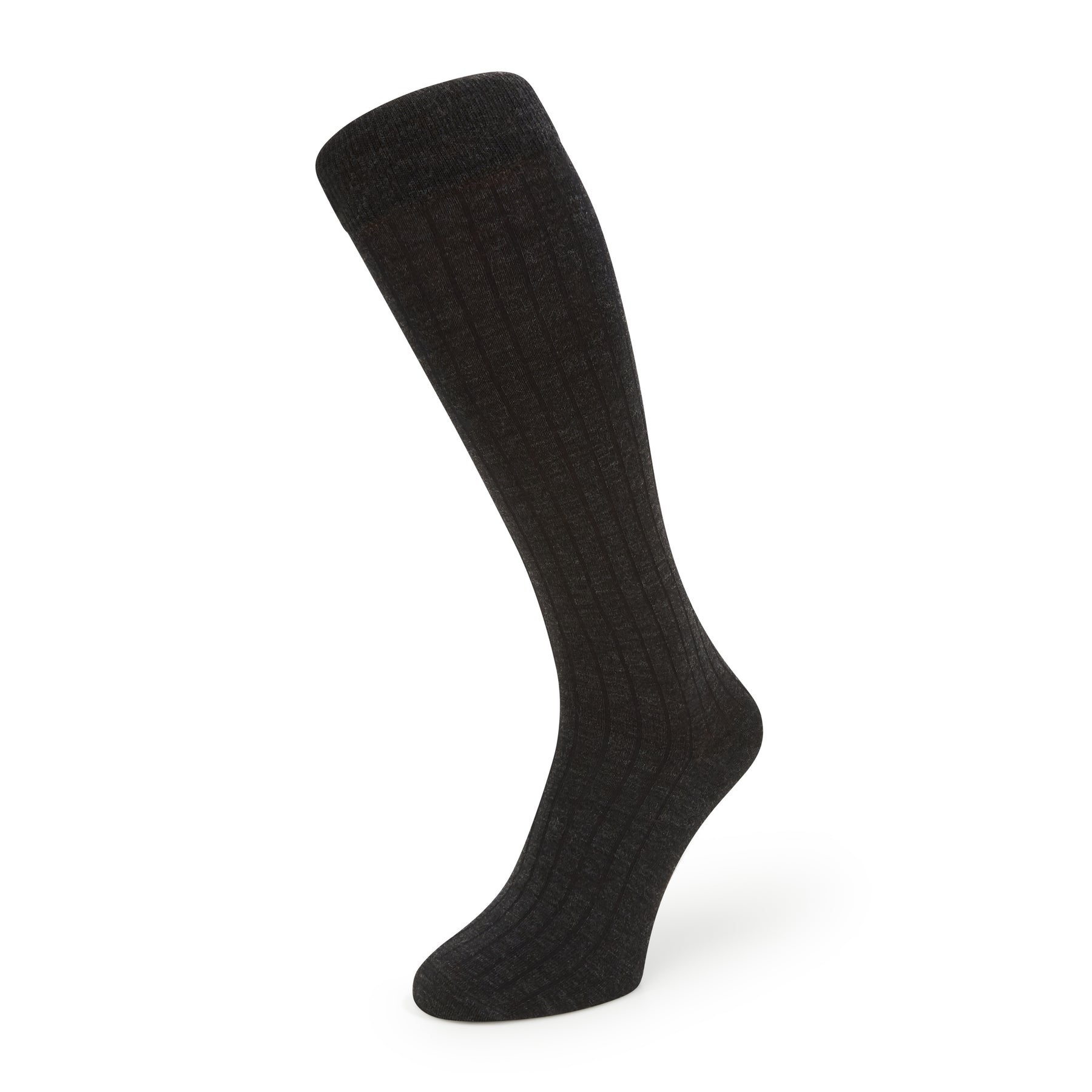 Ede & Ravenscroft | Stanton Over The Calf Ribbed Wool Sock | Charcoal