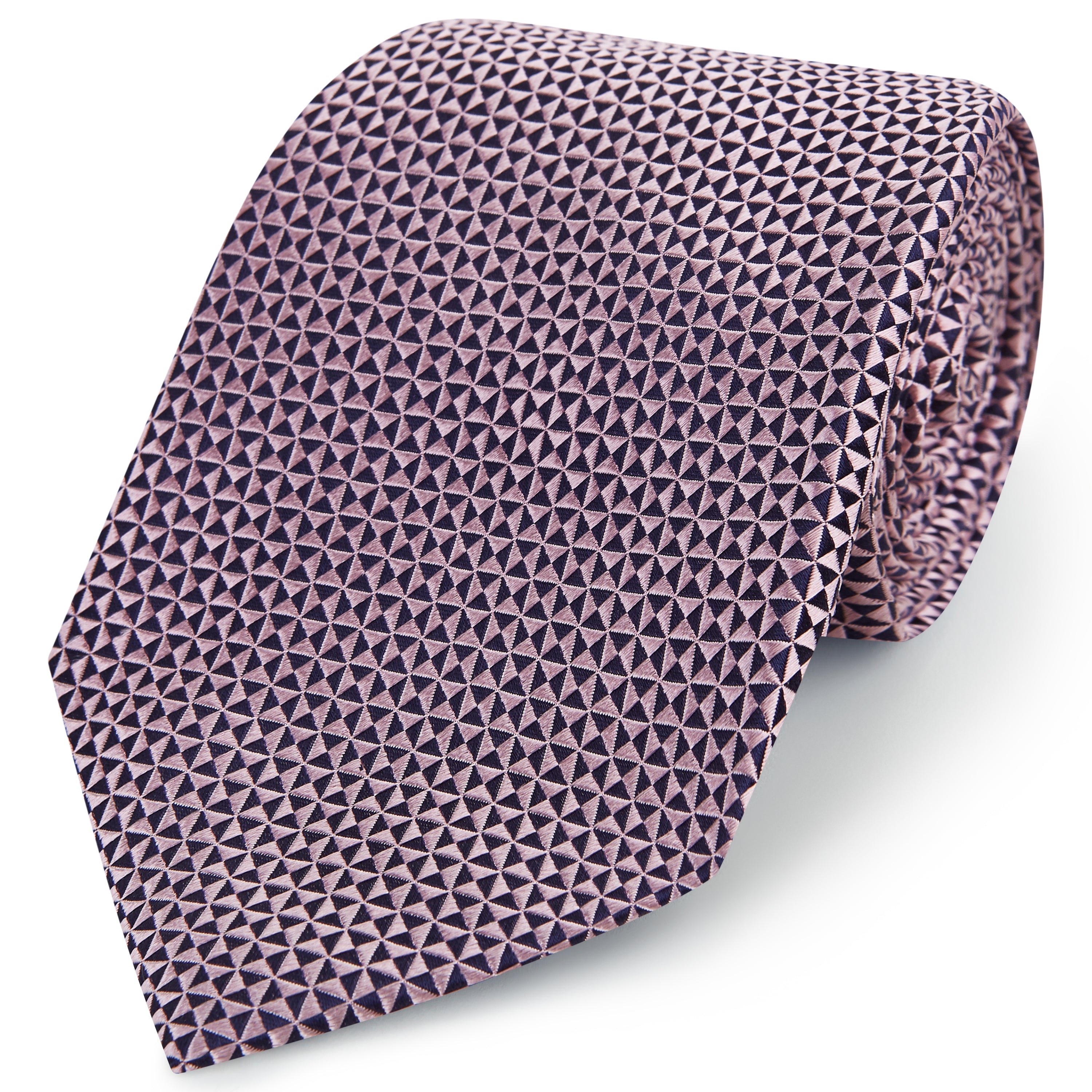 Ede & Ravenscroft | Geometric Woven Silk Tie | Pink Navy