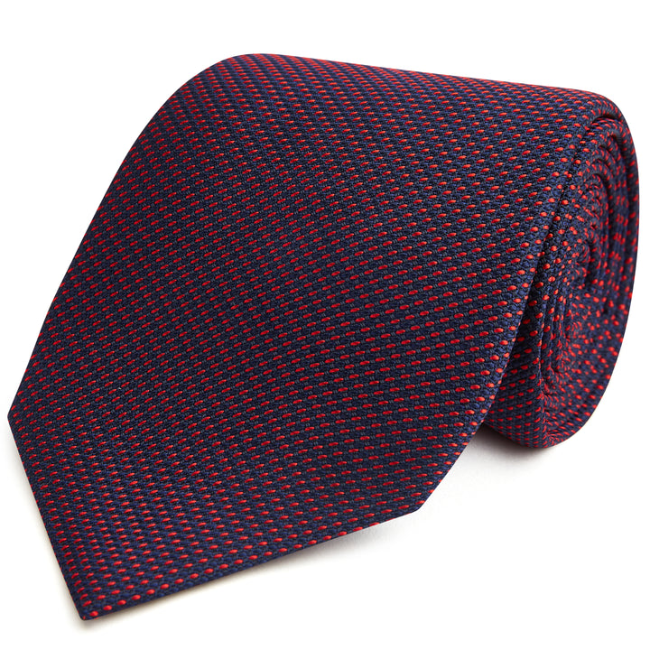 Ede & Ravenscroft | Micro Dash Woven Silk Tie | Navy Red