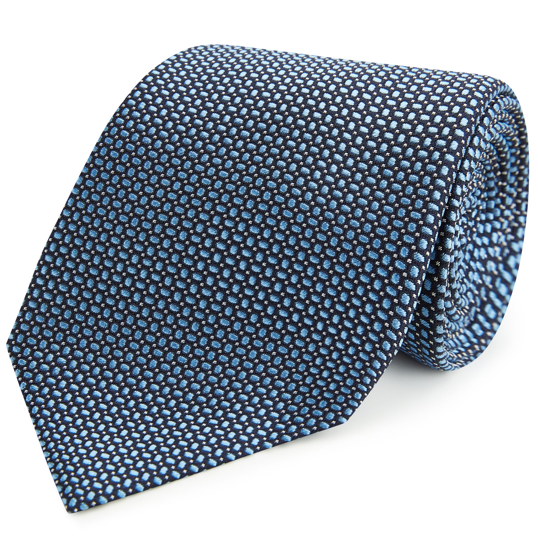 Ede & Ravenscroft | Micro Dash Woven Silk Tie | Blue Navy