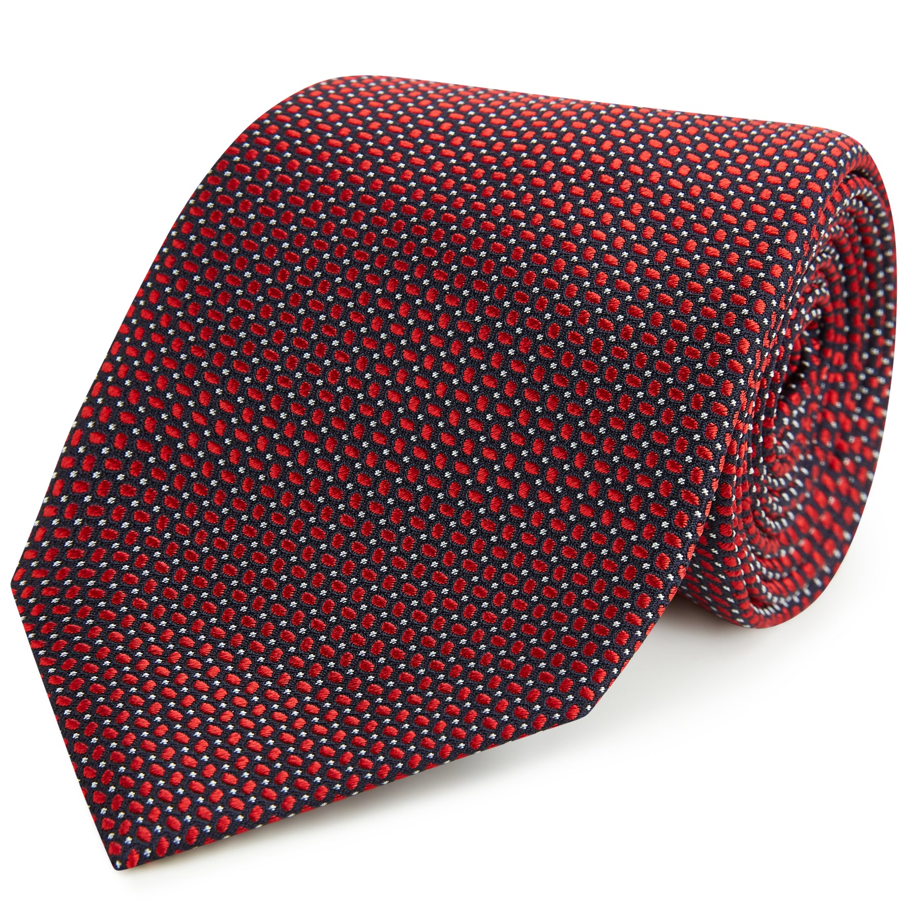 Ede & Ravenscroft | Micro Dash Woven Silk Tie | Red Navy