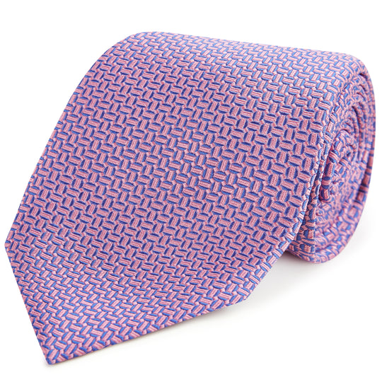 Ede & Ravenscroft | Geometric Woven Silk Tie | Pink
