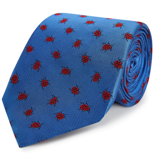 Ede & Ravenscroft | Lady Bug Woven Silk Tie | Blue Red