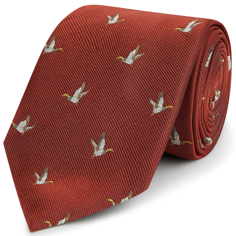 Ede & Ravenscroft | Flying Duck Woven Silk Tie | Red