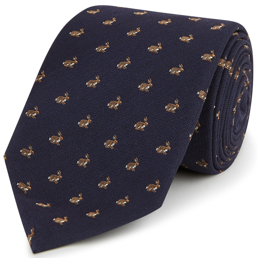 Ede & Ravenscroft | Rabbit Woven Silk Tie | Navy