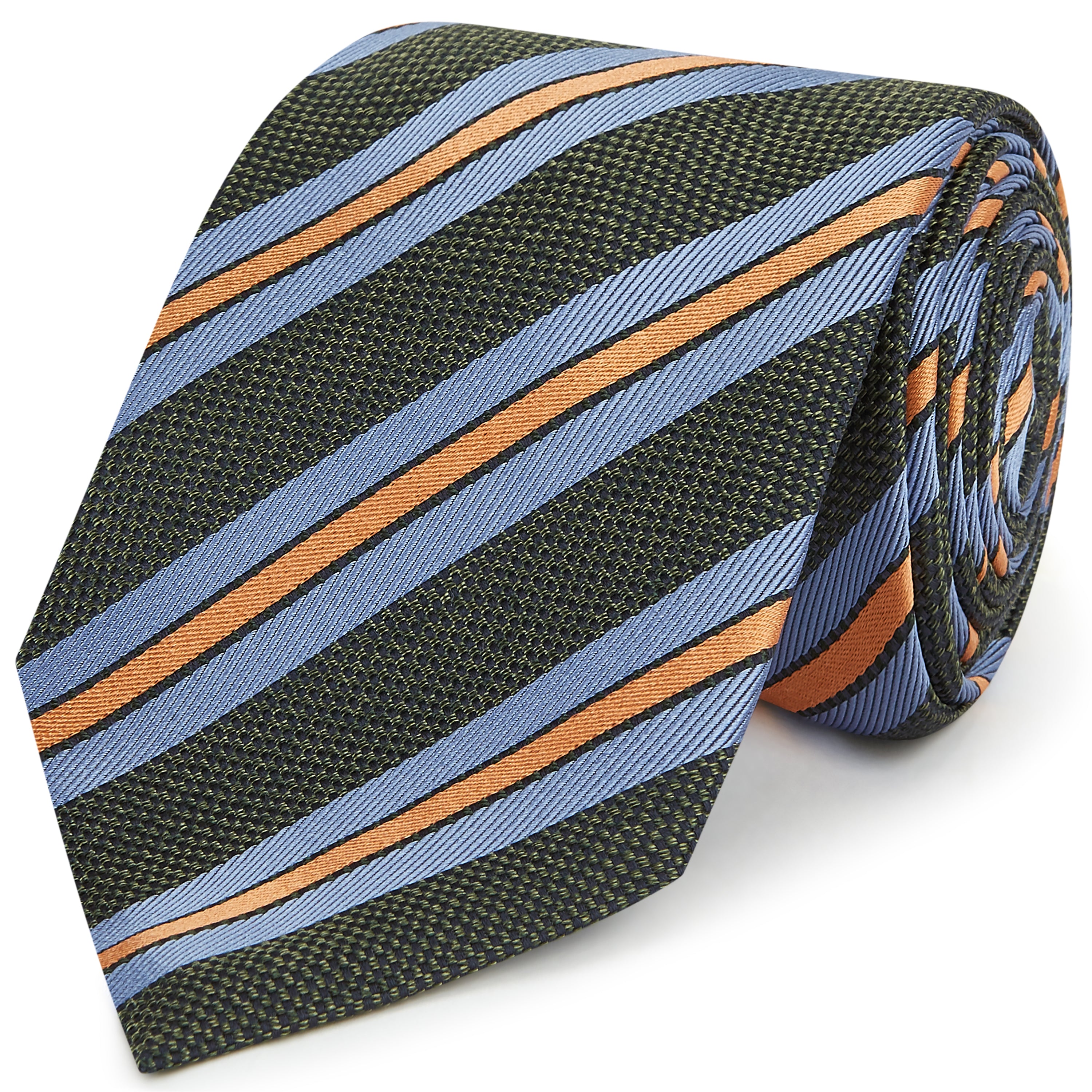 Ede & Ravenscroft | Textured Stripe Woven Silk Tie | Green Blue