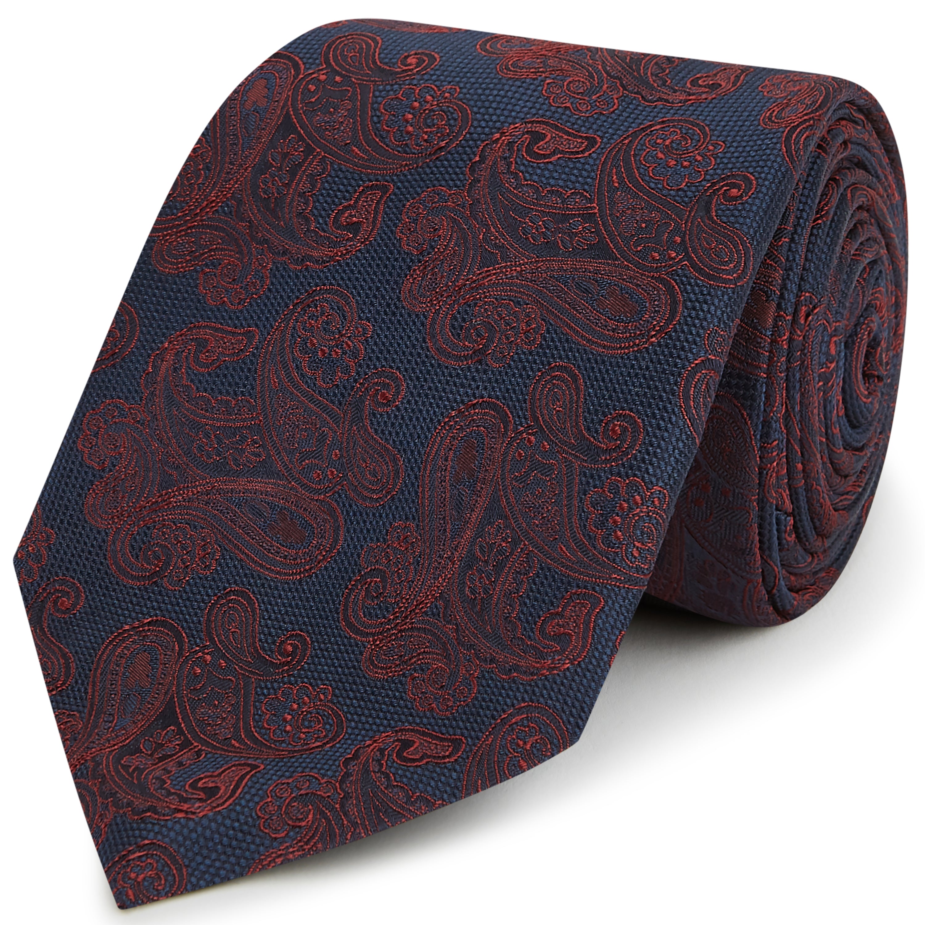 Ede & Ravenscroft | Paisley Woven Silk Tie | Navy Red