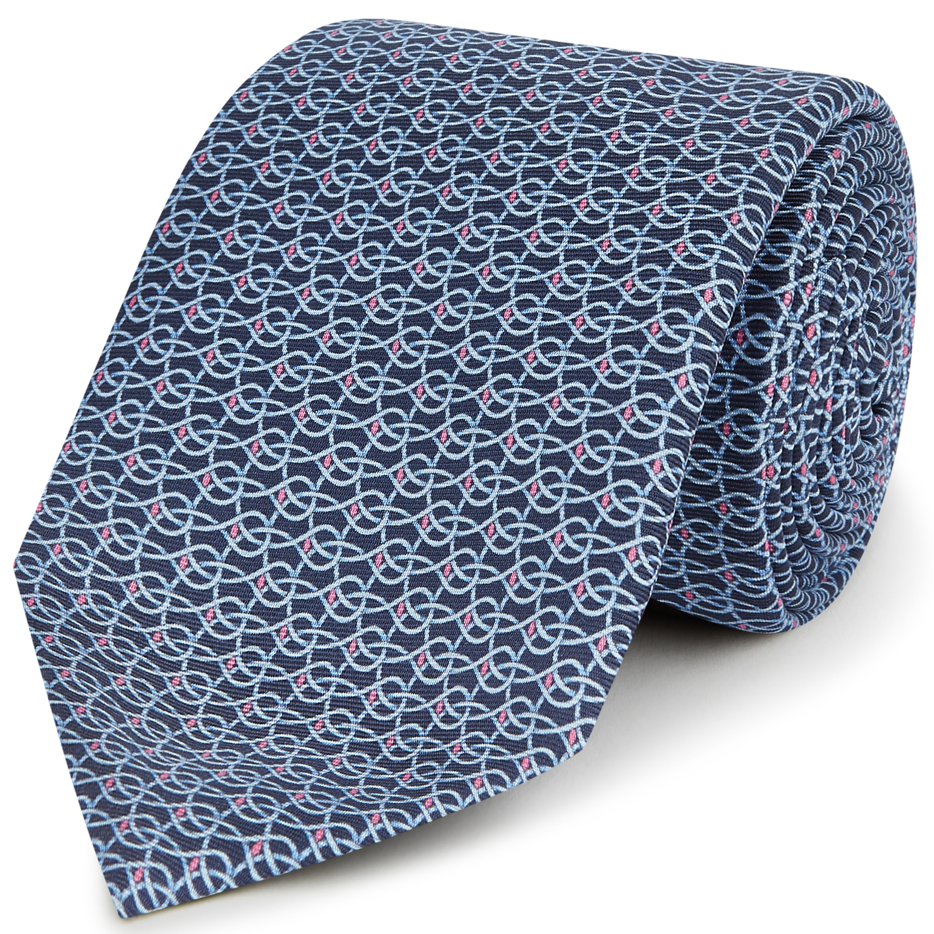 Ede & Ravenscroft | Geometric Links Print Silk Tie | Blue
