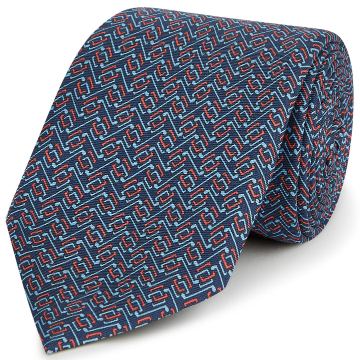 Ede & Ravenscroft | Circuit Print Silk Tie | Blue Red