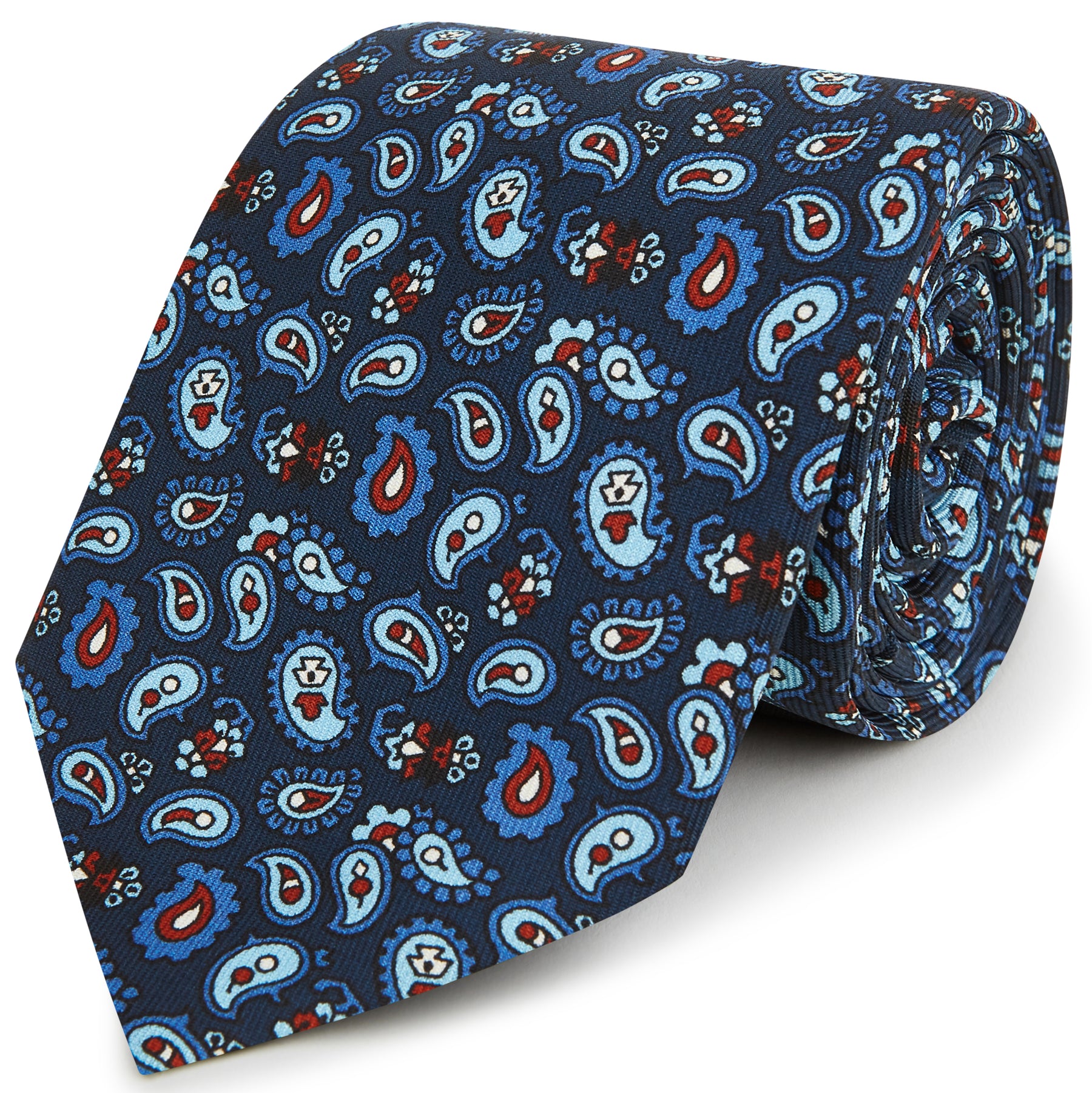 Ede & Ravenscroft | Madder Paisley Silk Printed Tie | Navy Blue
