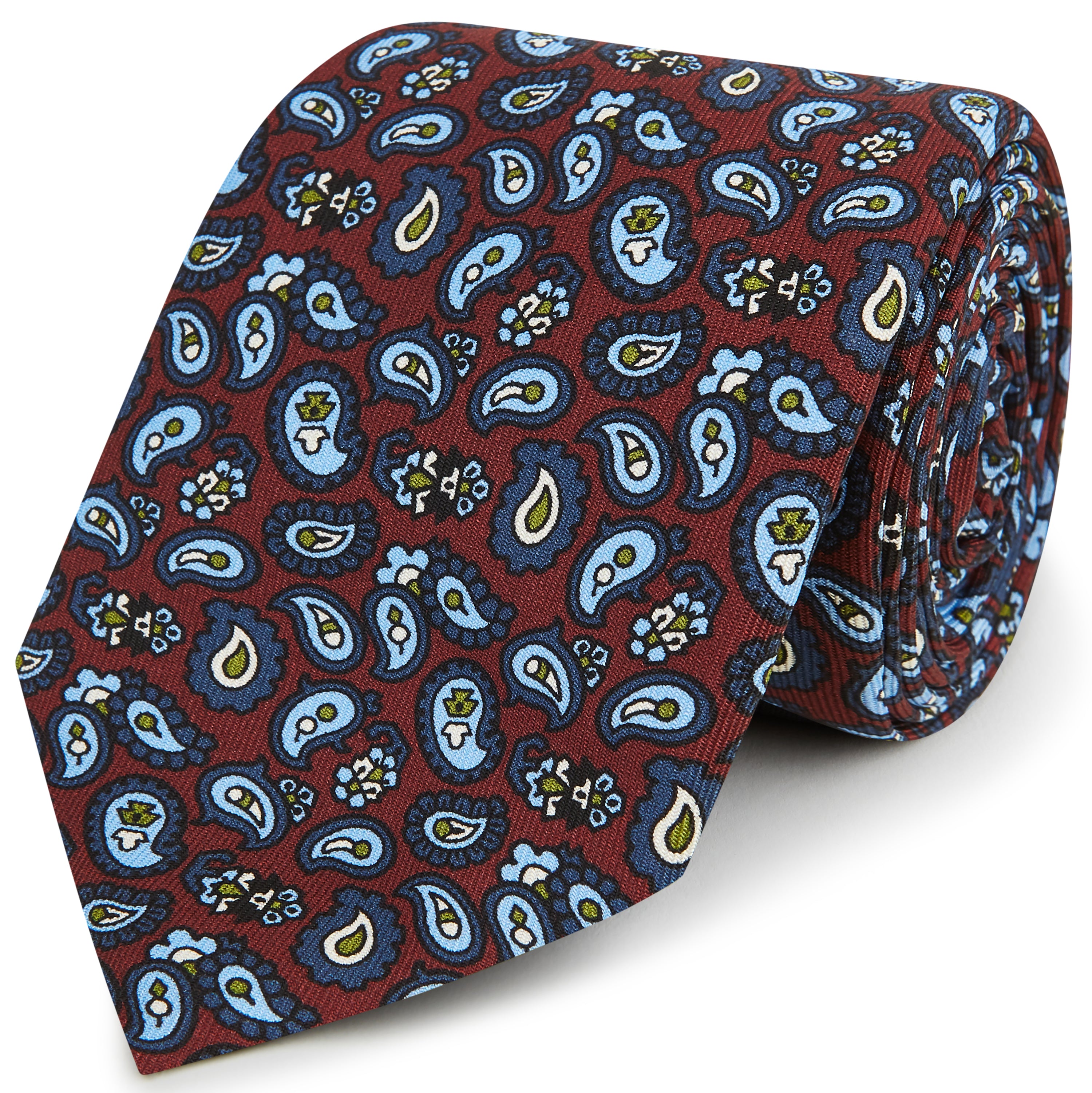 Ede & Ravenscroft | Madder Paisley Silk Printed Tie | Burgundy Blue