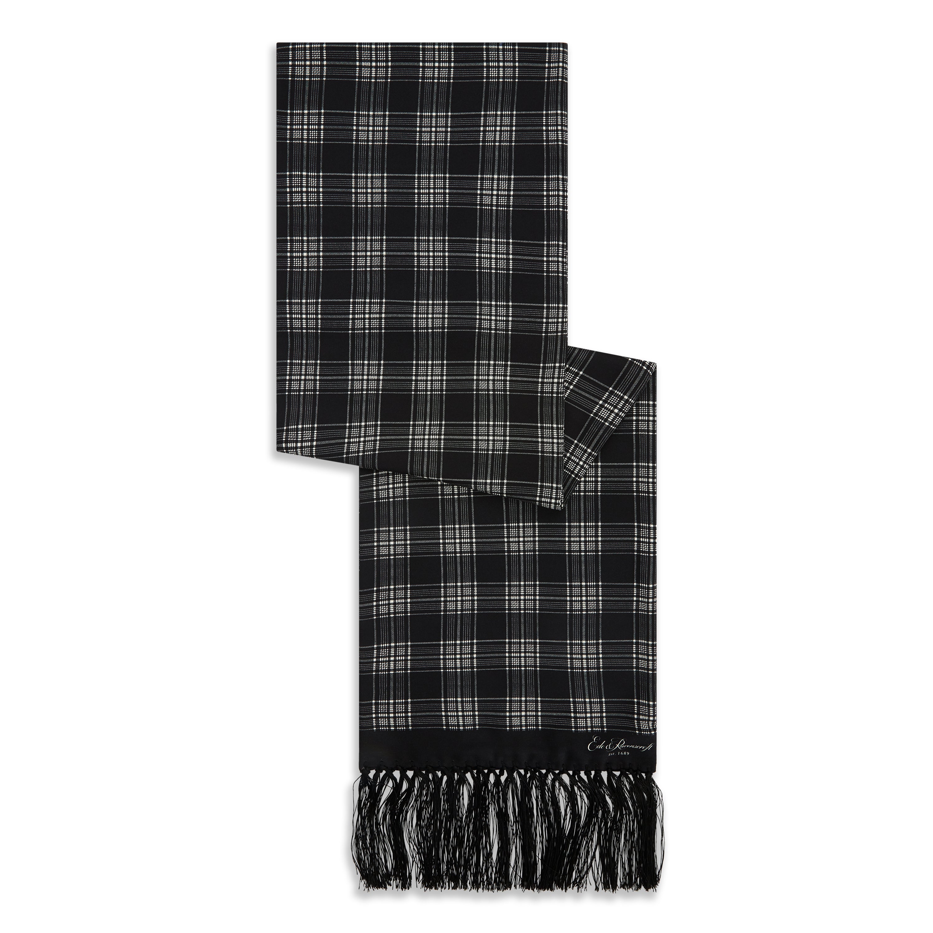 Ede & Ravenscroft | Tartan Silk Scarf | Black and Ivory