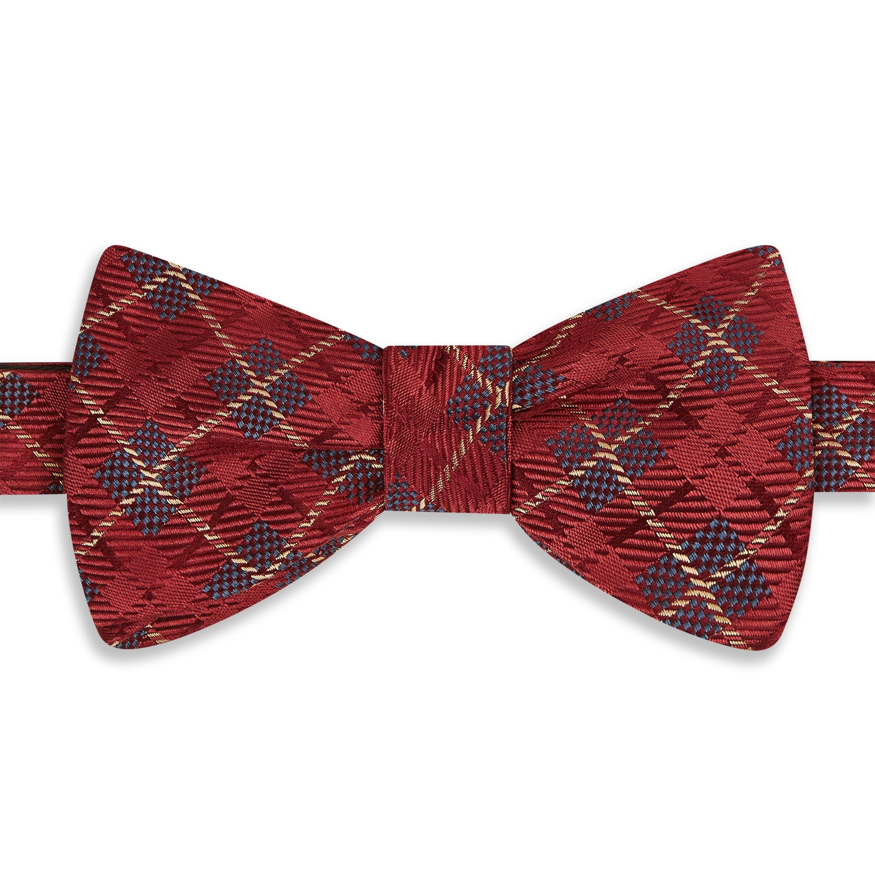 Ede & Ravenscroft | Square Check Woven Silk Bow Tie | Burgundy