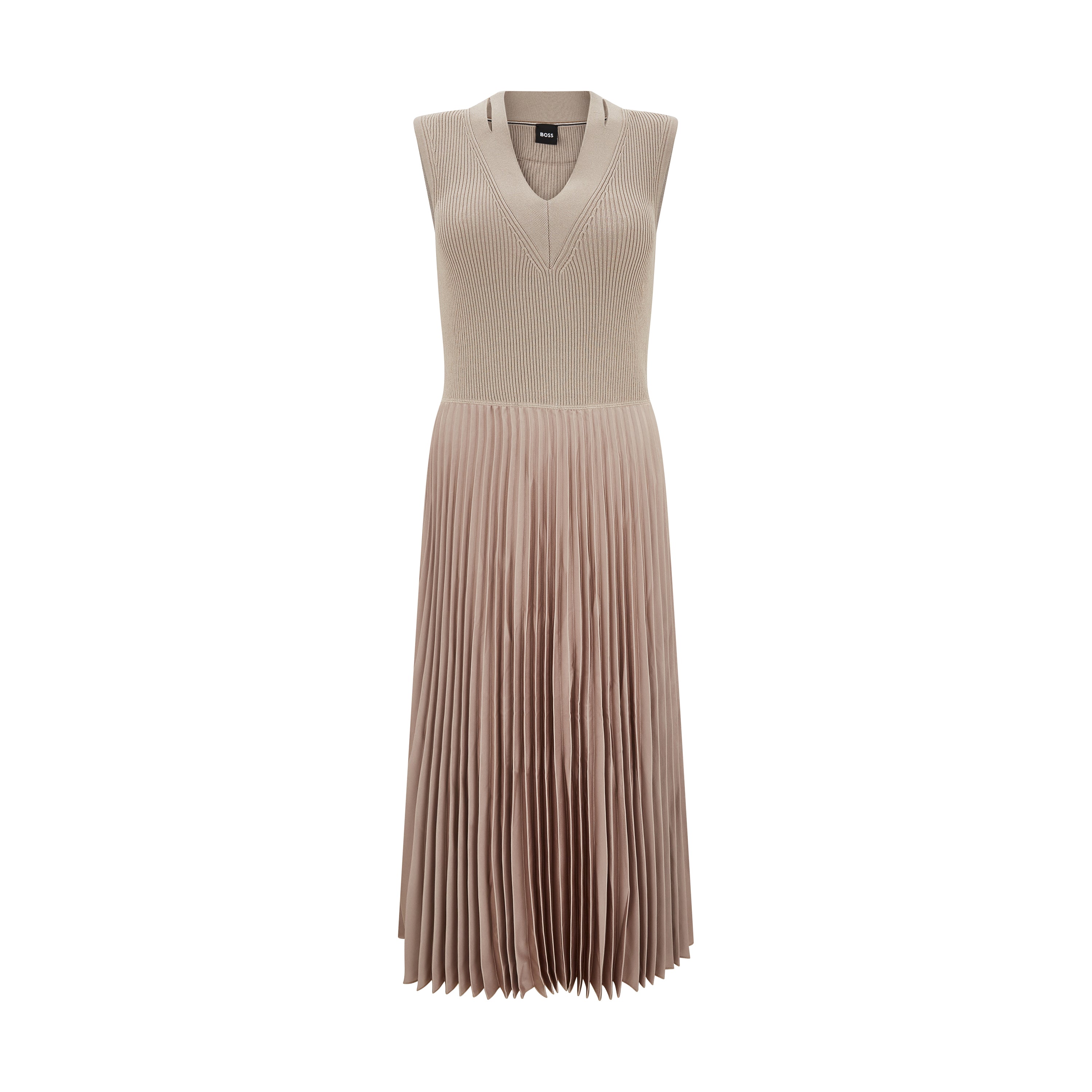 Ede & Ravenscroft | Boss Farara Ribbed Dress | Beige