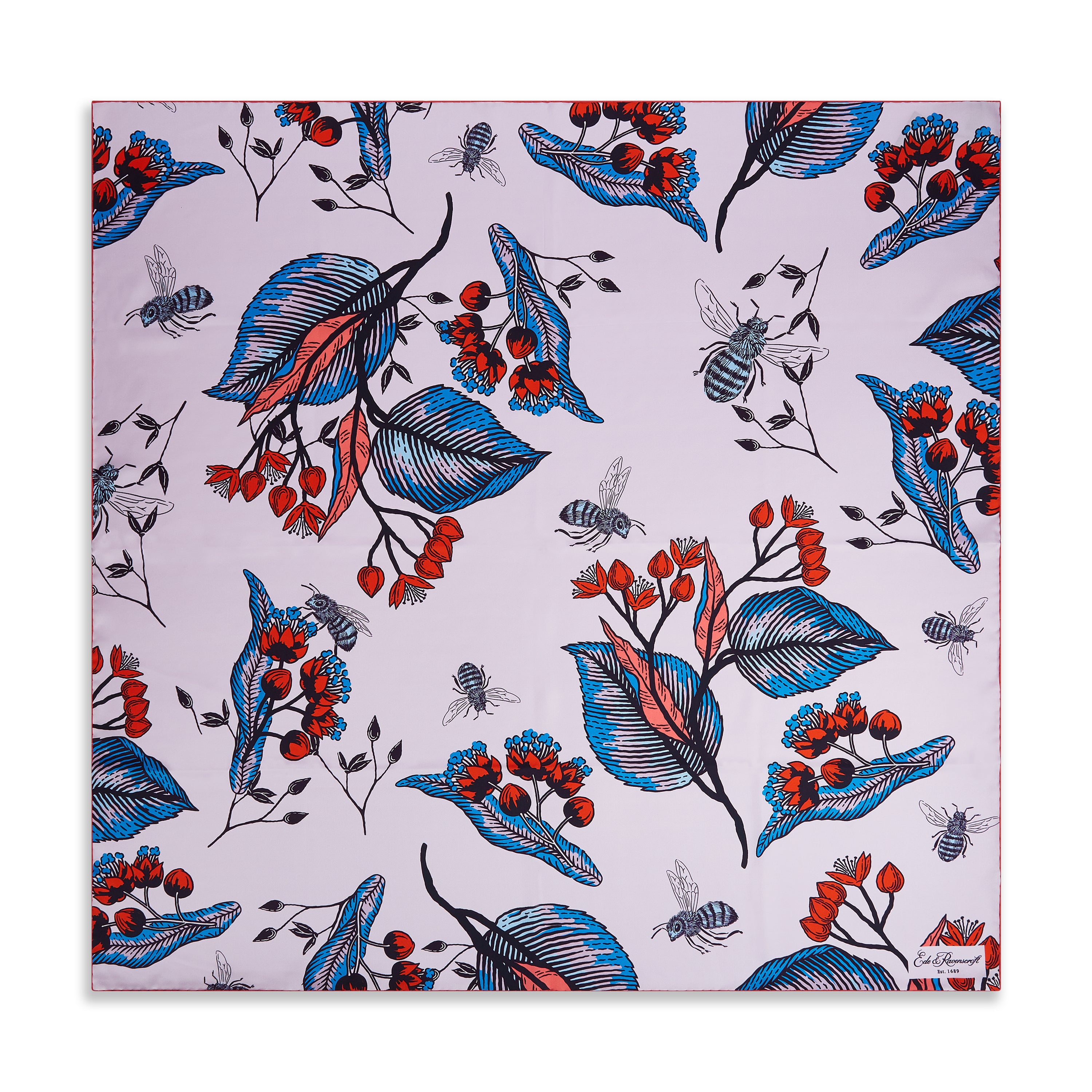 Ede & Ravenscroft | Foliage Bee Silk Square Scarf | Purple